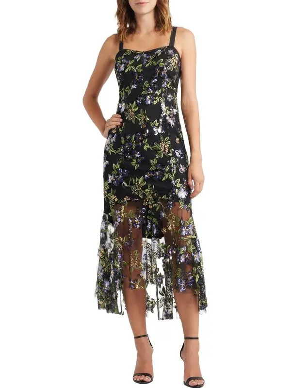 Sam Edelman Sequin Embroidered Midi Dress - Black Lavander
