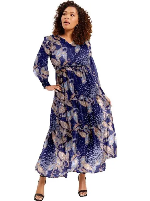 JUNE + VIE Tiered Maxi Dress - Fall Paisley