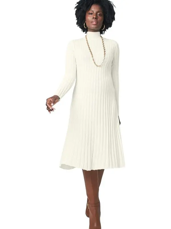 JESSICA LONDON Mock Neck Midi Sweater Dress With Fit And Flare Silhouette - Ivory