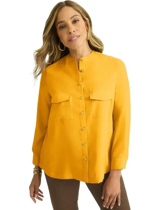 JESSICA LONDON Button-front Chest Pocket Blouse - Sunset Yellow