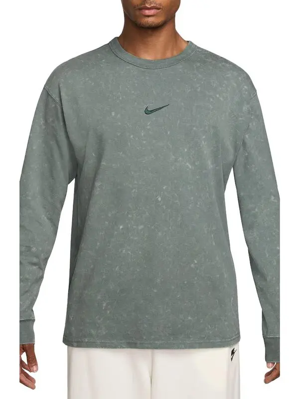 Nike Sportswear Loose Fit Long Sleeve Slub Cotton Graphic T-shirt - Clay Green