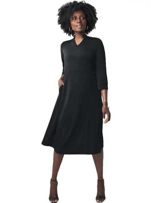 JESSICA LONDON V-neck Midi Dress With Pleats And Pockets - Black