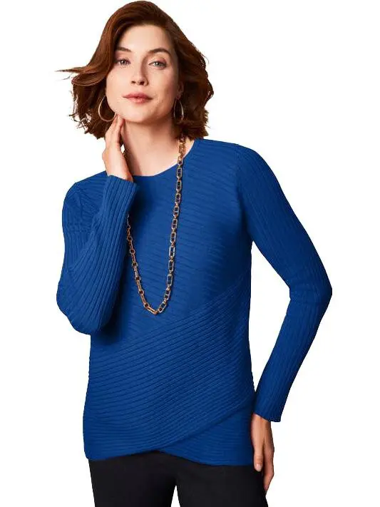 JESSICA LONDON Ribbed Crossover Crewneck - Dark Sapphire