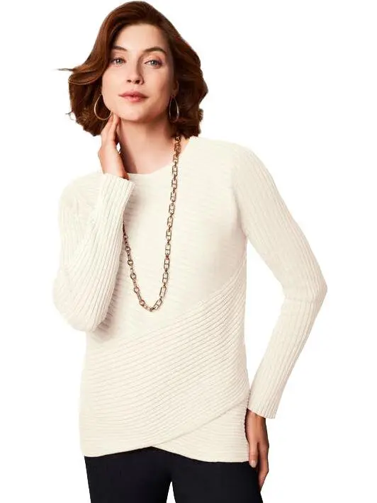 JESSICA LONDON Ribbed Crossover Crewneck - Ivory