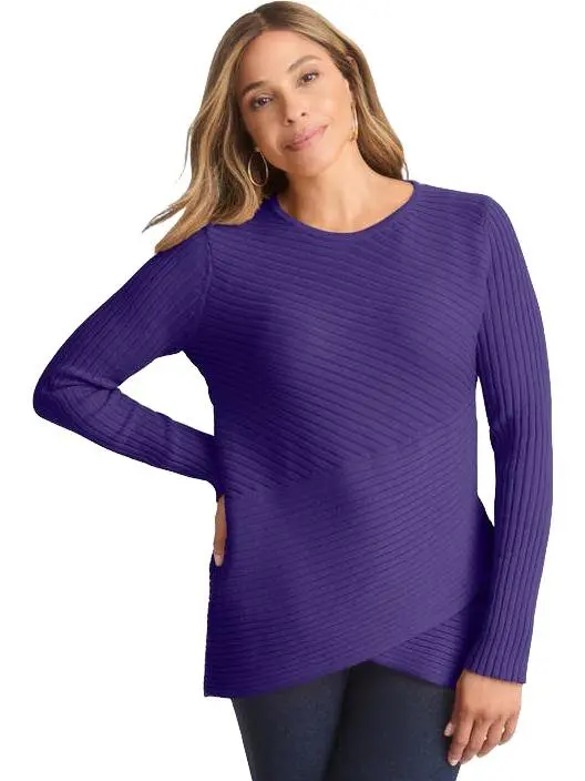 JESSICA LONDON Ribbed Crossover Crewneck - Midnight Violet