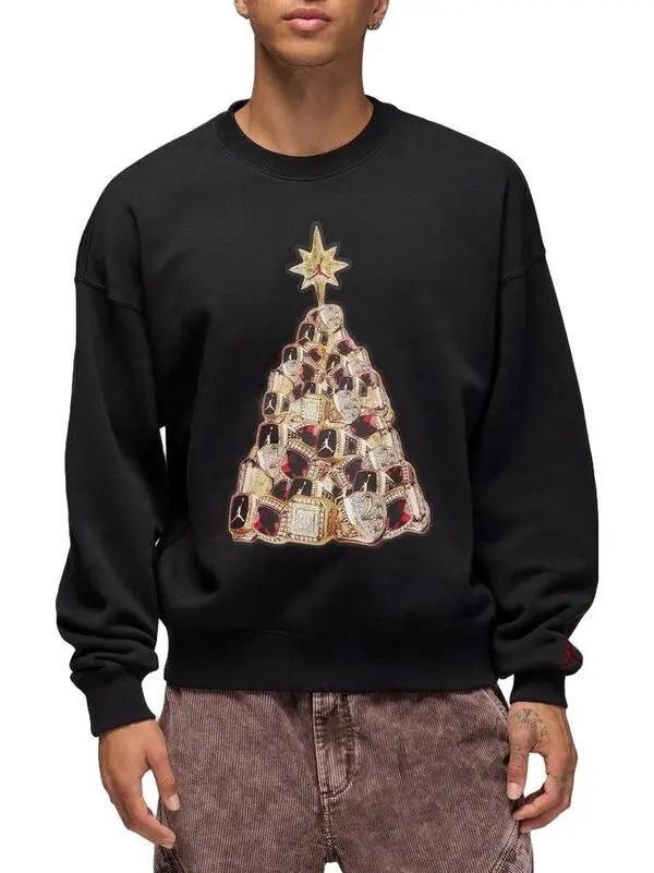 JORDAN Holiday Tree Graphic Sweatshirt - Black/gym Red