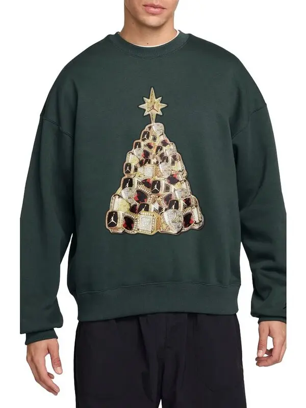 JORDAN Holiday Tree Graphic Sweatshirt - Midnight Green/black