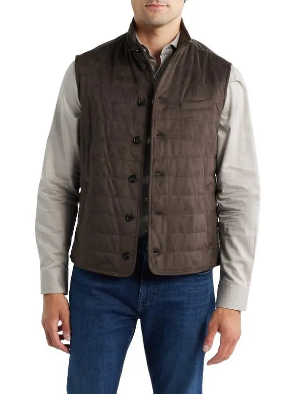 Johnnie-o Corde Quilted Faux Suede Vest - Coffee