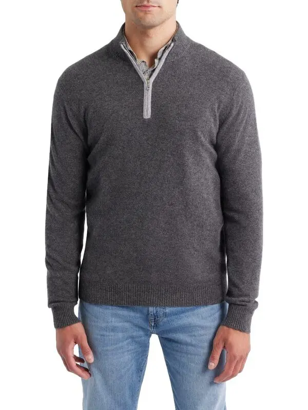 Johnnie-o Niccolo Cashmere Quarter Zip Sweater - Charcoal