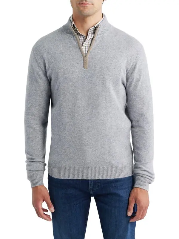 Johnnie-o Niccolo Cashmere Quarter Zip Sweater - Light Gray