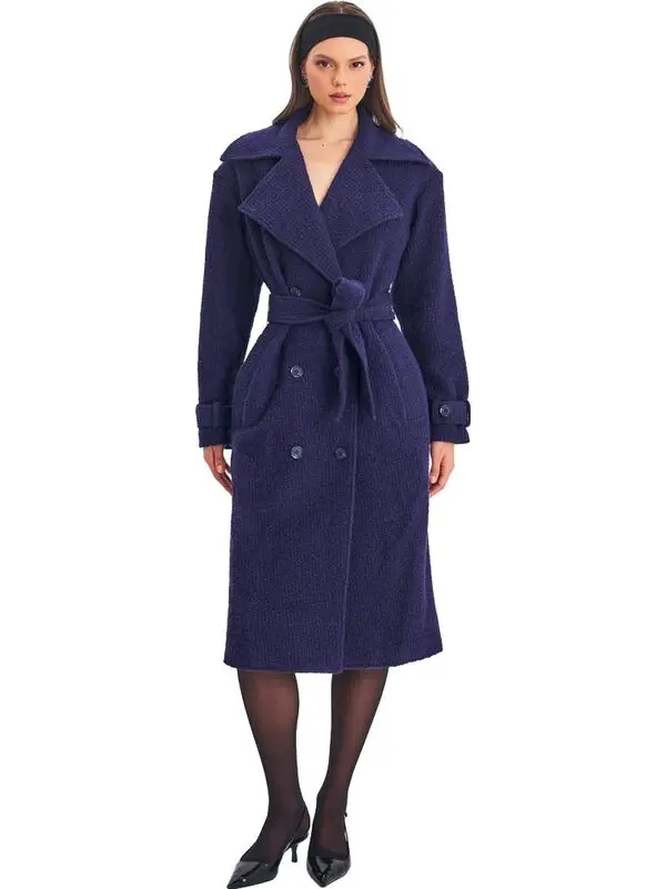 MISS CIRCLE Jaelyn Wool-blend Double-breasted Belted Coat - Midnight Blue