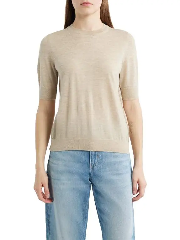 BOSS Farbella Short Sleeve Virgin Wool Sweater - Pumice Melange