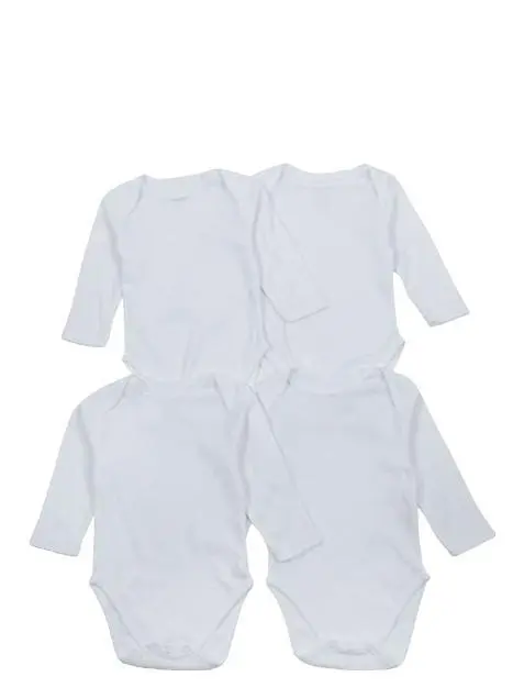 LEVERET Baby Long-sleeve Cotton Bodysuit Four-pack - White L/s