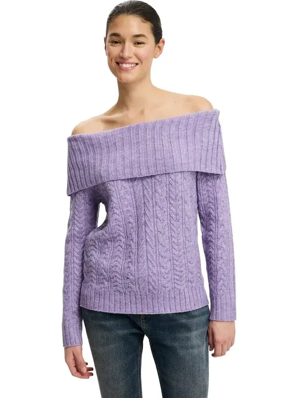 COTTON ON Fluffy Cable Knit Top - Violet Crush Marle