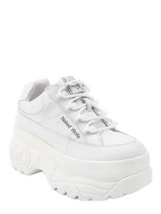 NAKED WOLFE Sporty Leather Platform Sneakers - White