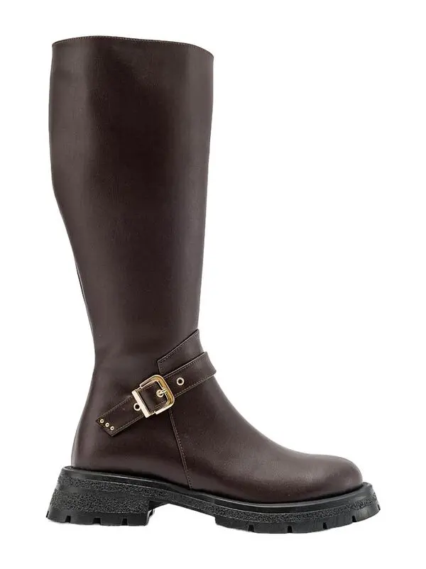 PROLOGUE SHOES Covela Knee High Boots - Brown Faux Leather