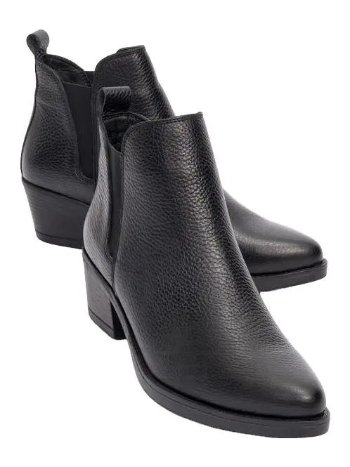 FOREVER & ALWAYS SHOES Dovena Leather Block Heel Ankle Boots - Black Leather