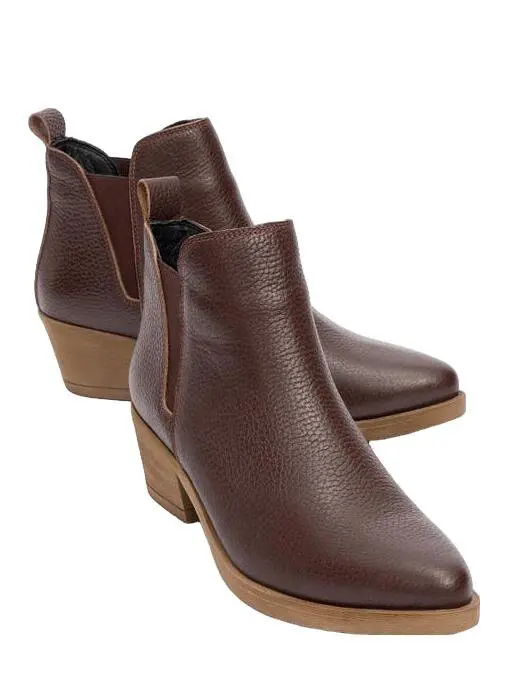 FOREVER & ALWAYS SHOES Dovena Leather Block Heel Ankle Boots - Brown Leather