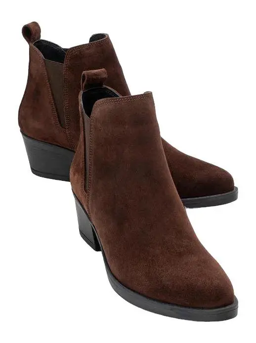FOREVER & ALWAYS SHOES Dovena Leather Block Heel Ankle Boots - Brown Suede Leather