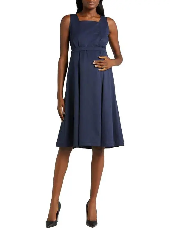 MARION Sleeveless Empire Waist Maternity & Nursing Tea Dress - Navy