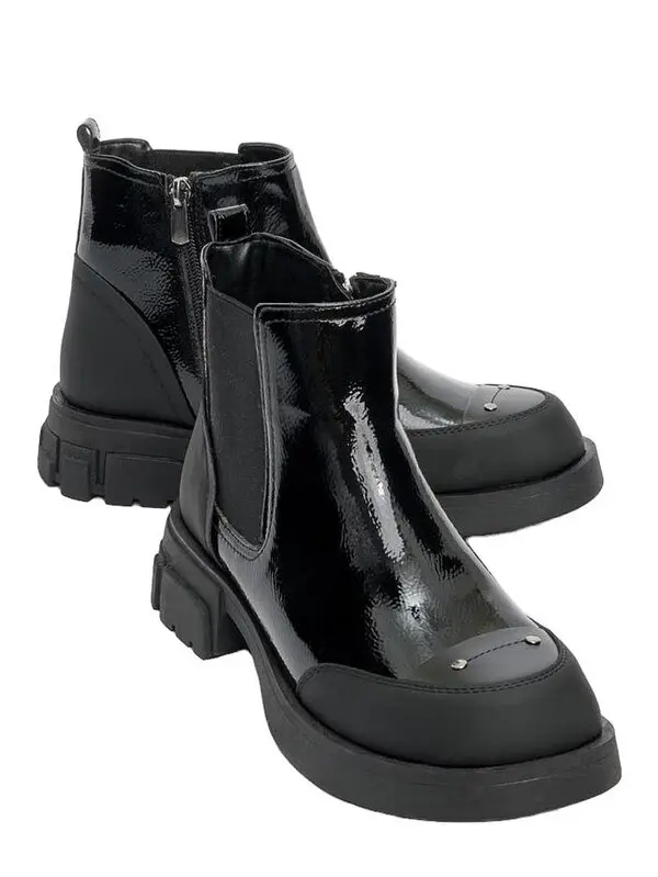 PROLOGUE SHOES Albia Zip Boot - Black Patent Faux Leather