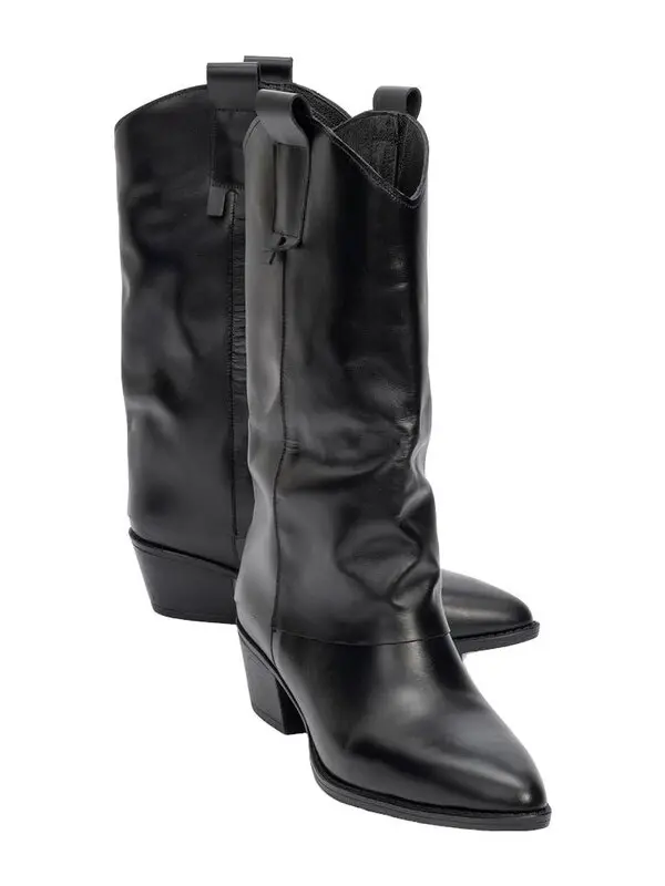 FOREVER & ALWAYS SHOES Teodora Leather Block Heel Boot - Black Leather