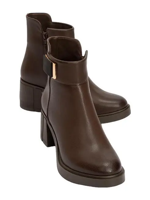 PROLOGUE SHOES Rashe Block Heel Zip Boot - Brown Faux Leather