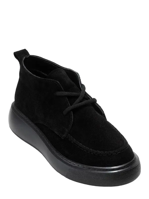 FOREVER & ALWAYS SHOES Lilya Leather Chukka Boot - Black Suede Leather