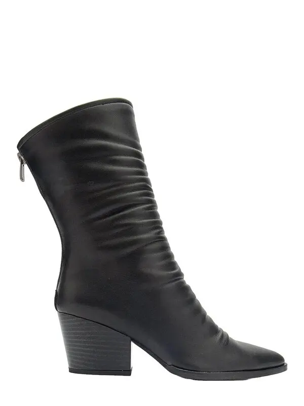 PROLOGUE SHOES Laval Back-zip Block Heel Boots - Black Faux Leather