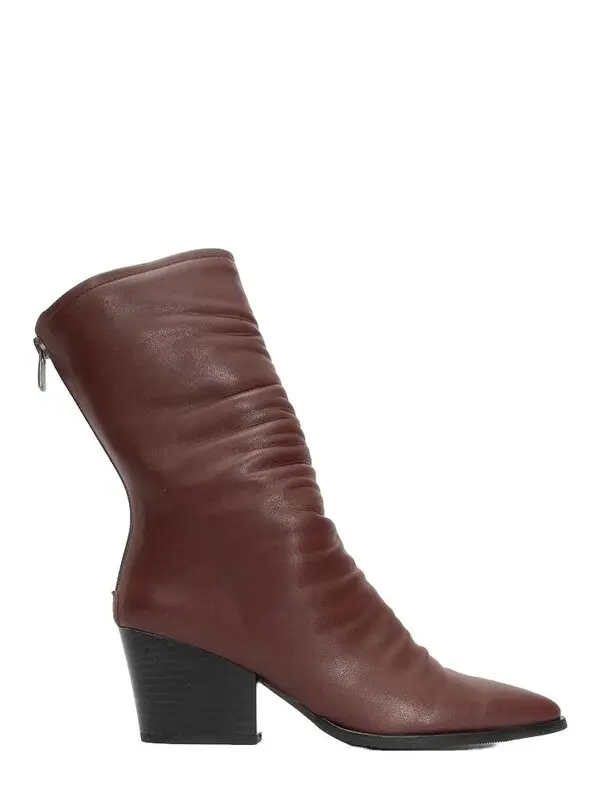 PROLOGUE SHOES Laval Back-zip Block Heel Boots - Burgundy Faux Leather