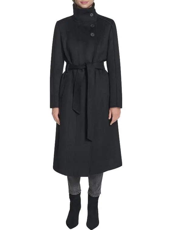 Cole Haan Wool-blend Asymmetric Zip Coat - Black