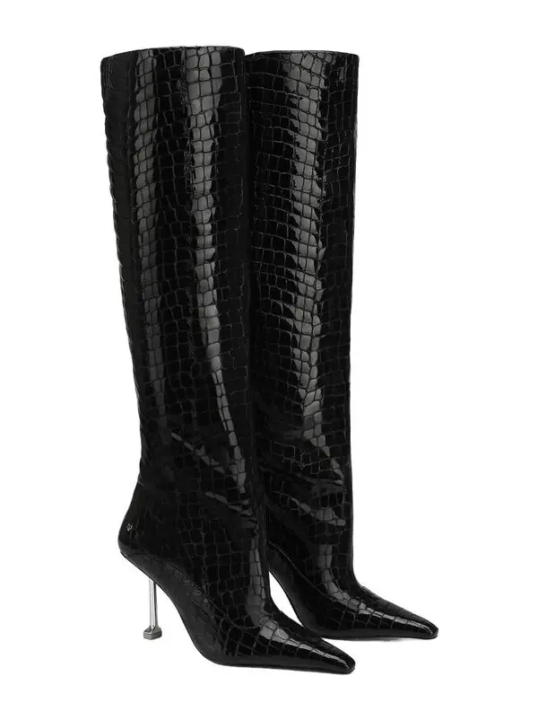 NAKED WOLFE Texas Croc Patent Leather Boots - Black