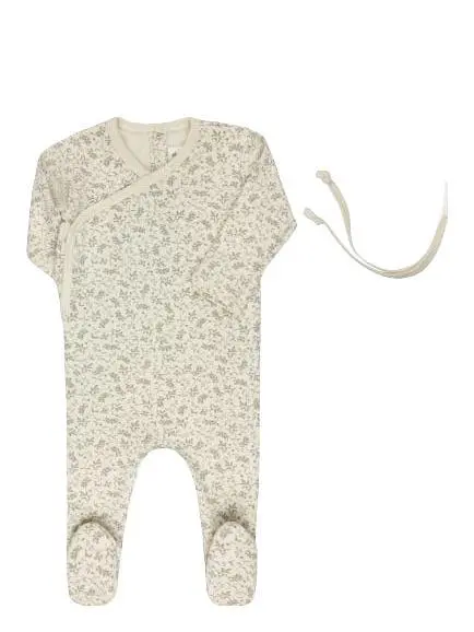ELY'S & CO. Modal French Terry Footie And Bonnet Set - Ivory/sage