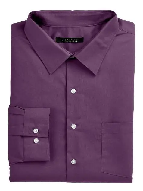 SYNRGY BY DXL Big & Tall Performance Solid Dress Shirt - Italian Plum