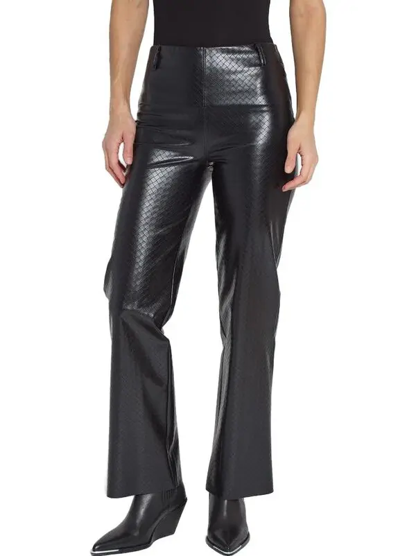 Lyssé Amara Flare Faux Leather Pants - Black Wicker Texture
