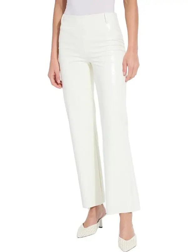 Lyssé Amara Flare Faux Leather Pants - Snow White Wicker Texture
