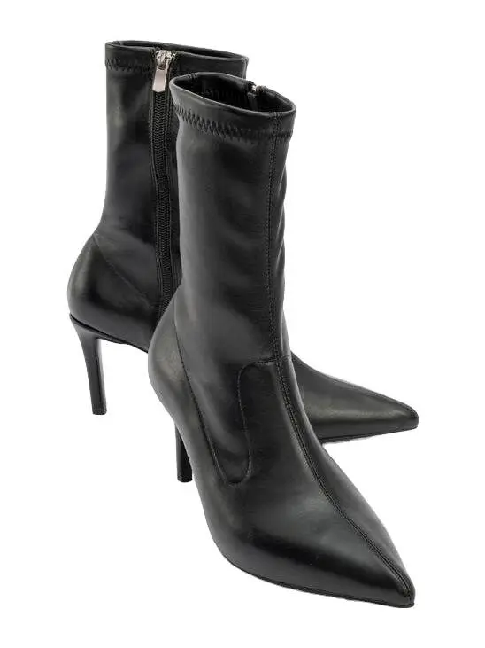 PROLOGUE SHOES Thalin Zip Stiletto Boots - Black Faux Leather