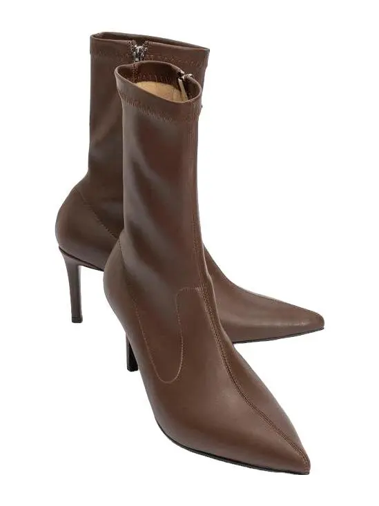 PROLOGUE SHOES Thalin Zip Stiletto Boots - Brown Faux Leather