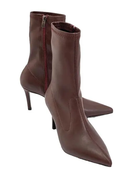 PROLOGUE SHOES Thalin Zip Stiletto Boots - Dark Burgundy Faux Leather