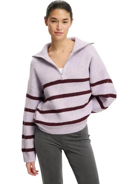 COTTON ON Luxe Half Zip Pullover - Lilac Stripe