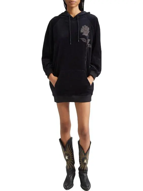 GOLDEN GOOSE Journey Collection Velour Hoodie Minidress - Black