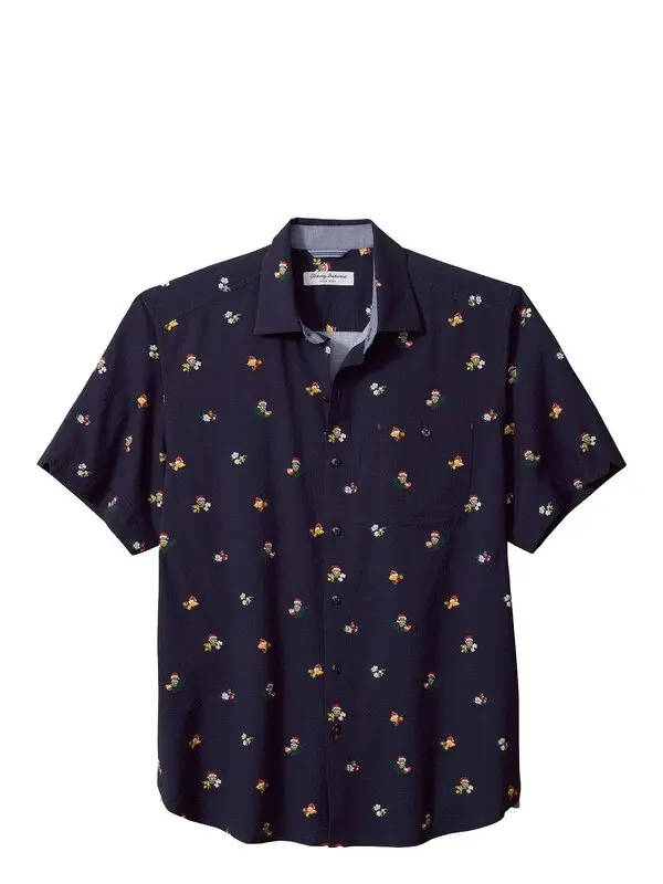 Tommy Bahama Nova Wave Merry Cocktails Holiday Print Short Sleeve Button-up Shirt - Coastline