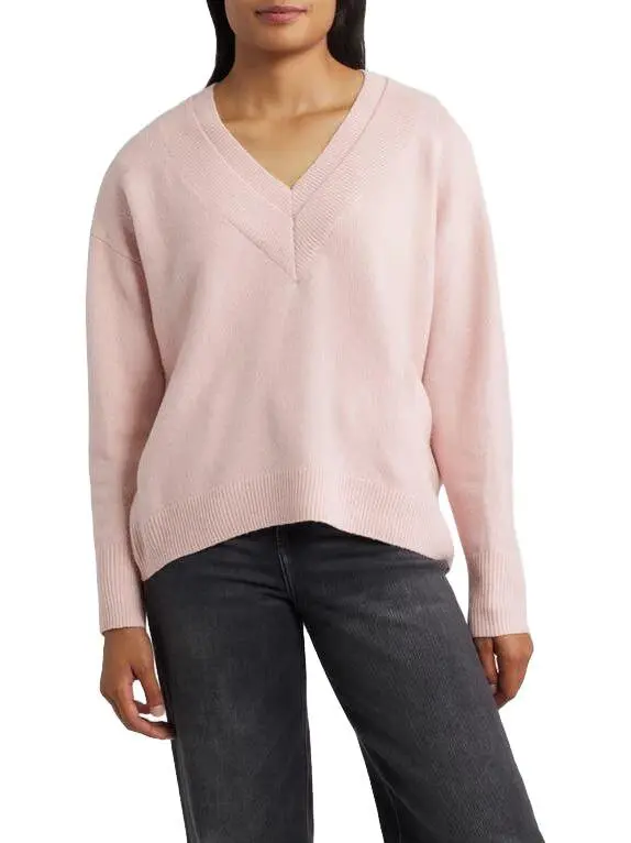 CITY BLUES Long Sleeve V-neck Sweater - Petal