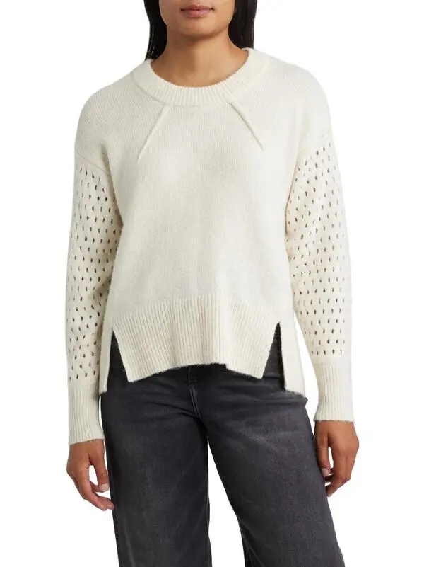 CITY BLUES Open Stitch Sleeve Sweater - Bone