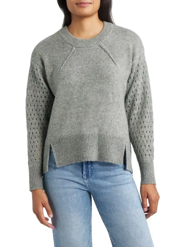 CITY BLUES Open Stitch Sleeve Sweater - Gray