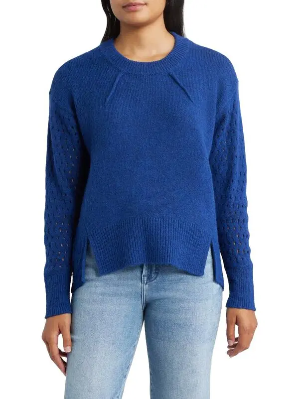CITY BLUES Open Stitch Sleeve Sweater - Twilight
