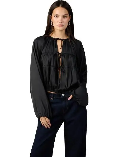 WeWoreWhat Cocoon Sleeve Front Tie Top - Black