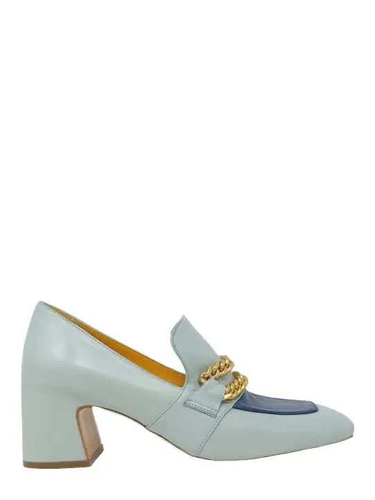 MADISON MAISON Mid Heel Loafer With Chain - Turquoise/blue
