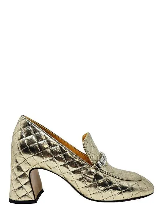 MADISON MAISON Md100 Quilted Jeweled Heel Loafer - Gold