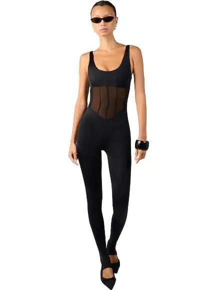 WeWoreWhat Spandex Sheer Panel Bodysuit - Black
